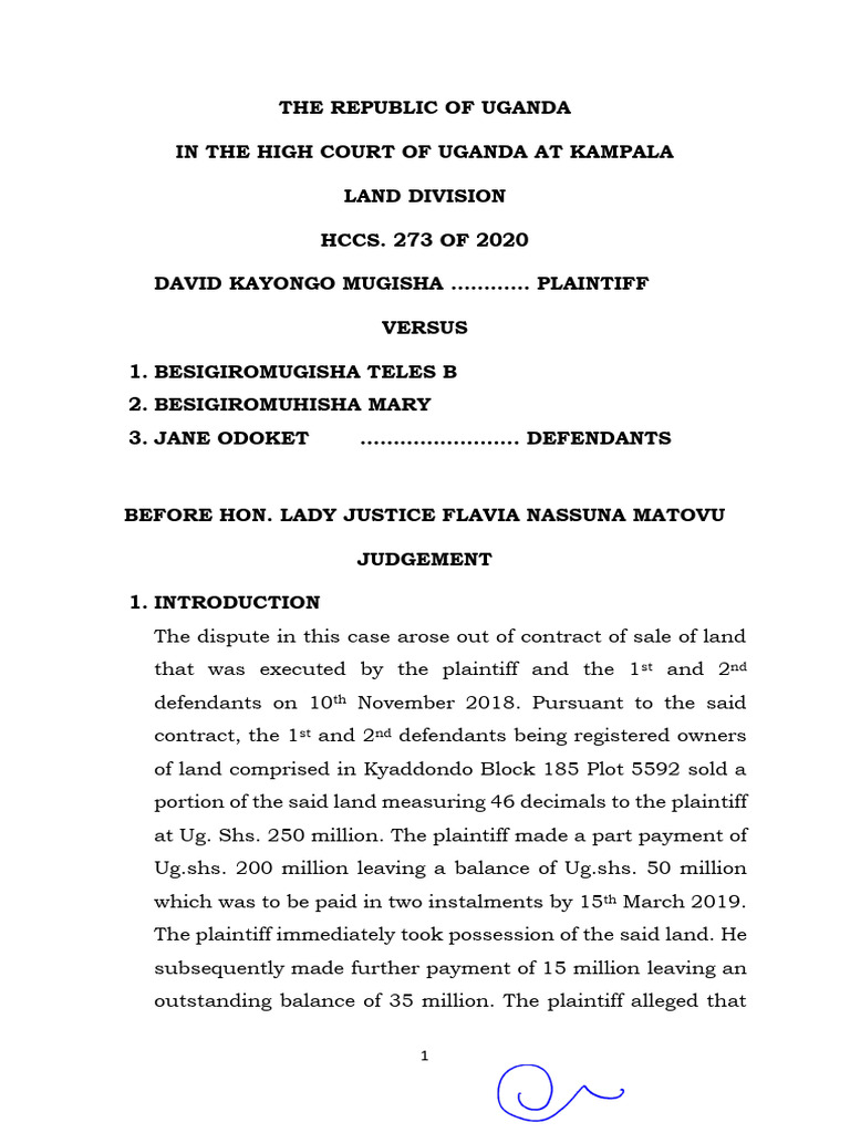 Uganda Land Sale Dispute Case Summary | PDF | Legal Remedy | Lawsuit