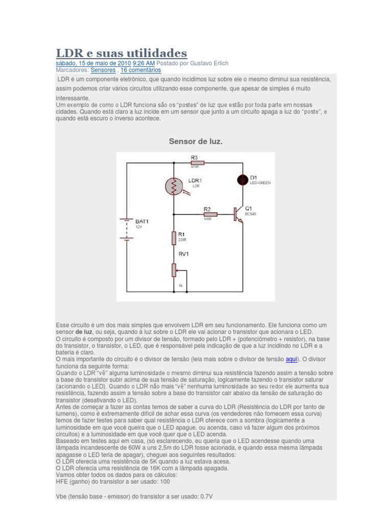 LDR e Suas Utilidades | Rede Elétrica | Resistor