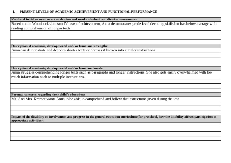 PLAAFP Practice | PDF