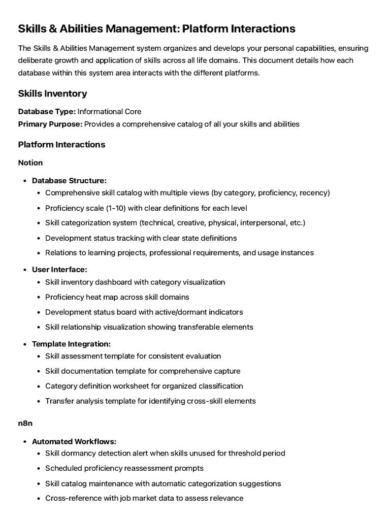 Skills & Abilities Management - Platform Interactions | PDF | Databases | Pattern Recognition