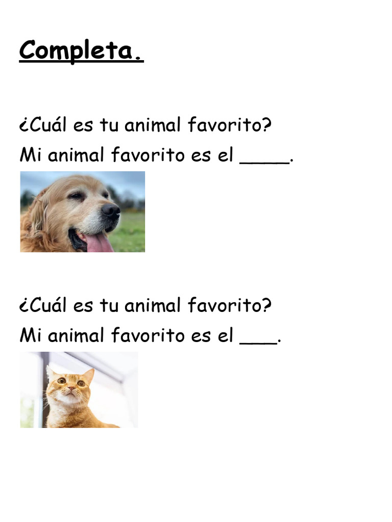 Mi Animal Favorito: Ejercicio Interactivo | PDF