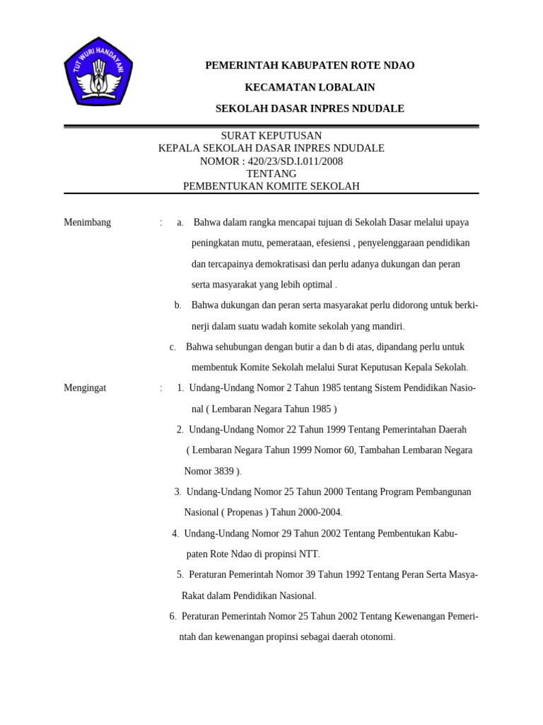 SK Pembentukan Komite Sekolah | PDF
