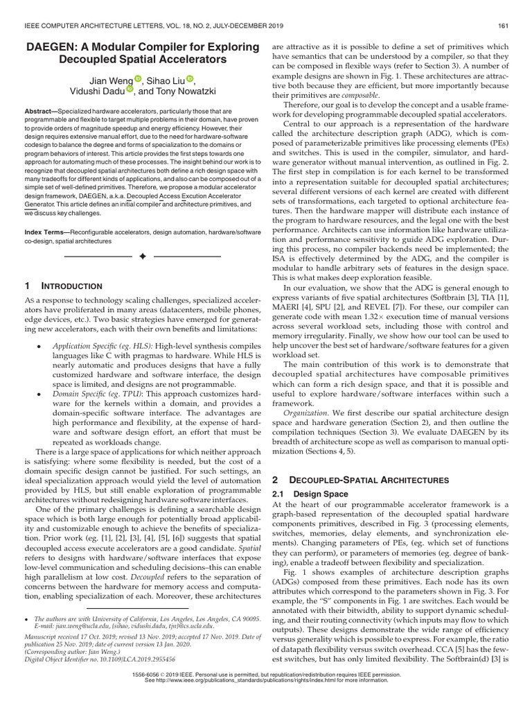 DAEGEN A Modular Compiler For Exploring Decoupled Spatial Accelerators | PDF | Compiler ...