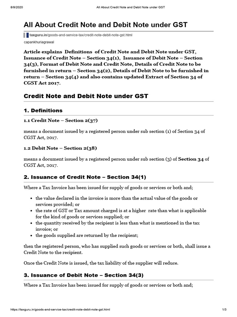 All About Credit Note and Debit Note Under GST | PDF | Debits And ...