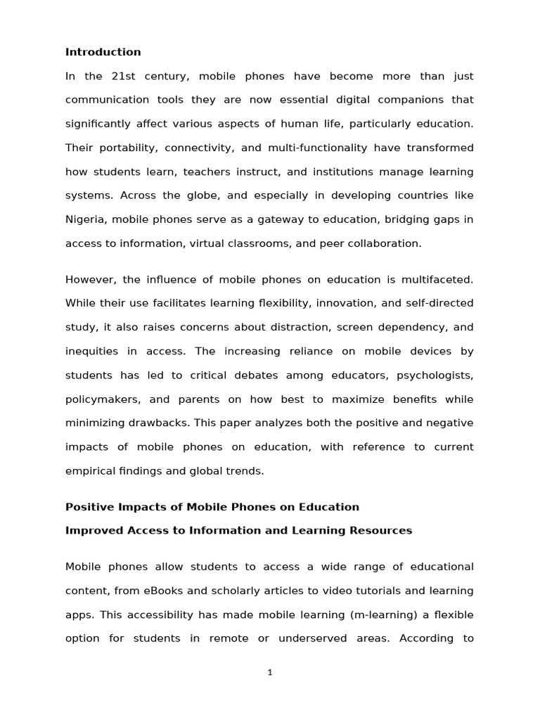 The Impact of Mobile Phones On Education | PDF | Learning | Distance ...