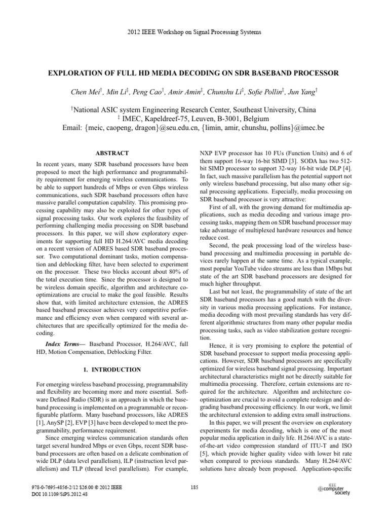 2012 Exploration of Full HD Media Decoding On SDR Baseband Processor | PDF | Software Defined ...