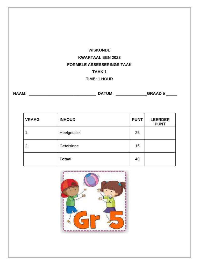 Maths Assignment Term One GR 5 2025 | PDF | Numbers | Approximation