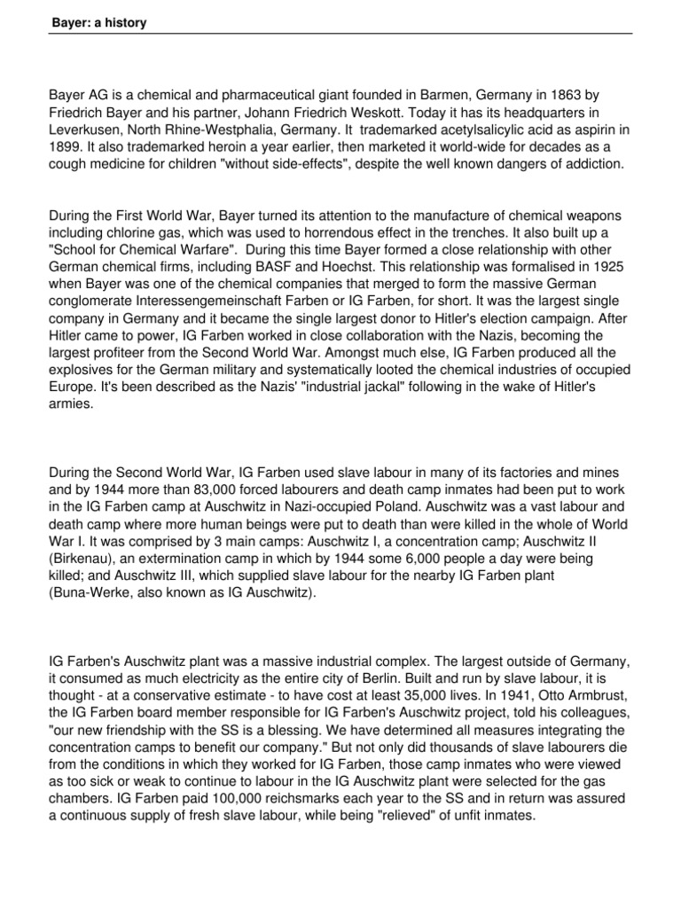 Bayer A History | PDF | Bayer | Auschwitz Concentration Camp