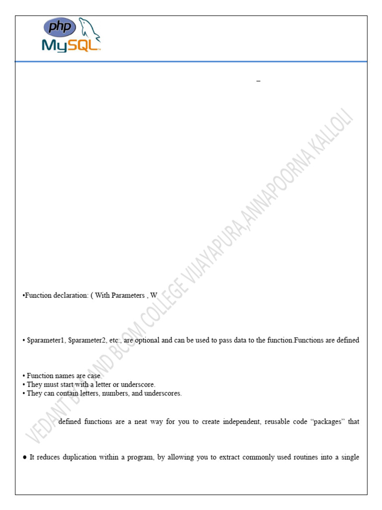 Unit 4 Function and Class PHP and MySQL | PDF | Class (Computer Programming) | Method (Computer ...