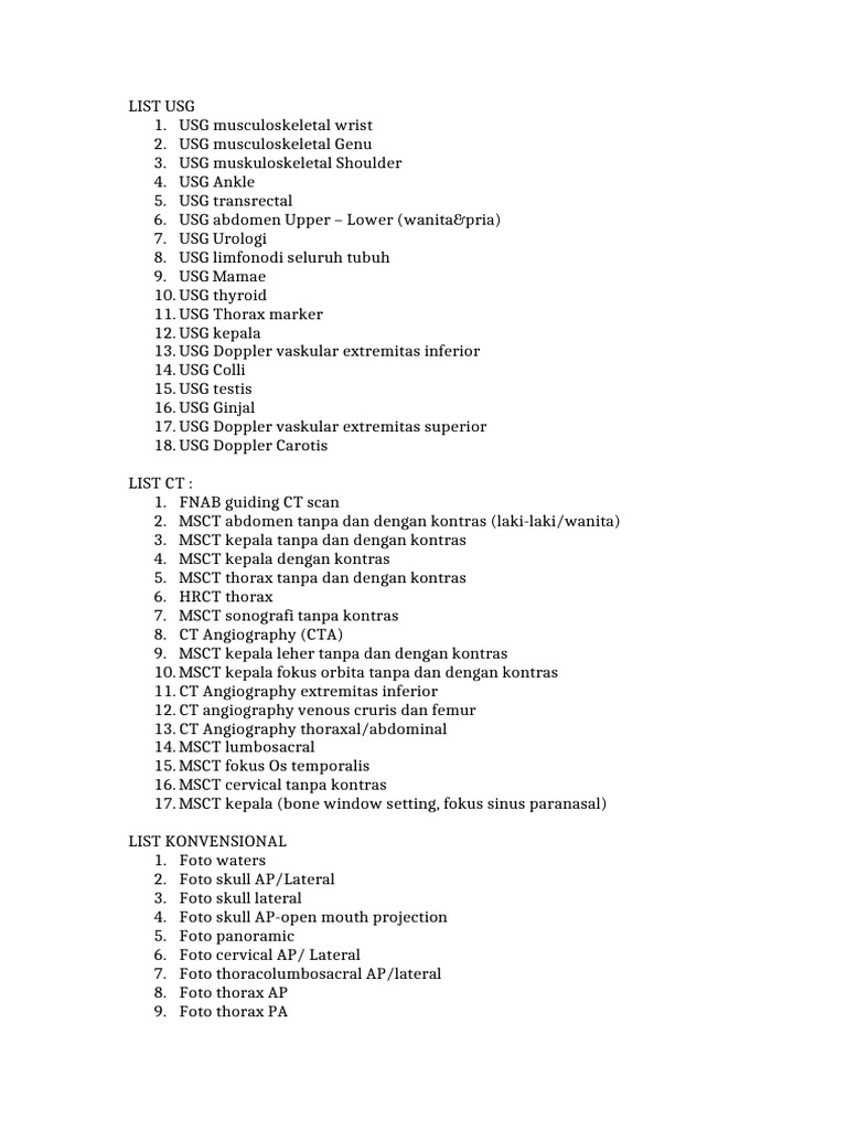 Daftar Jenis USG, CT, dan Foto Medis | PDF