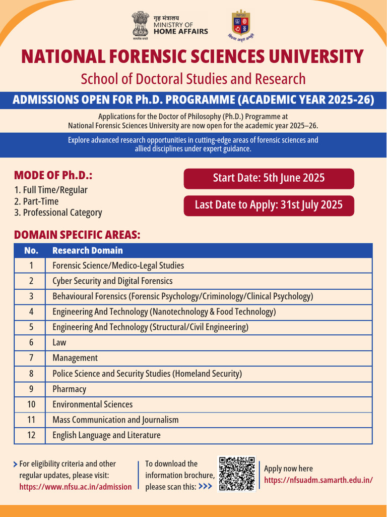 NFSU PhD Admissions Open for 2025-26 | PDF