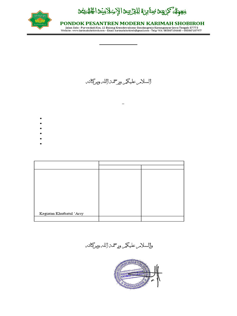 Maklumat Kedatangan Santri Baru 2025-2026 | PDF