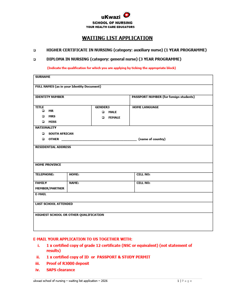uKwazi Nursing 2026 Waiting List Application | PDF | Government And ...