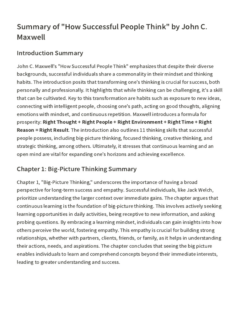 Summary of "How Successful People Think" | PDF