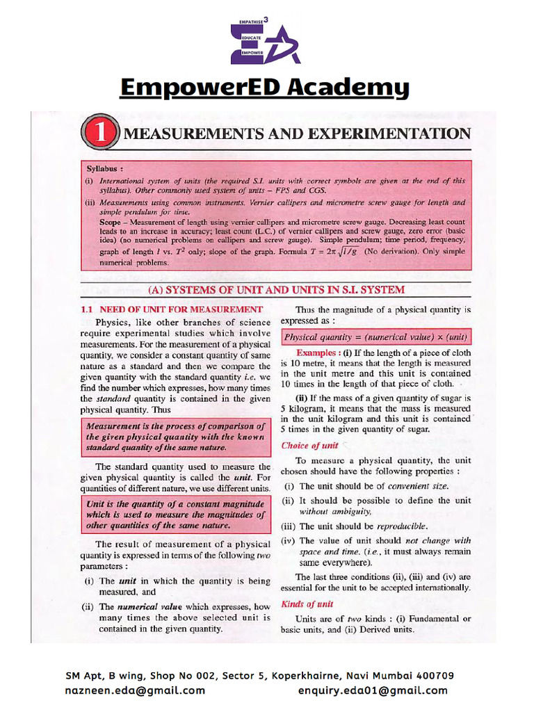 CHP 1 Measurements | PDF