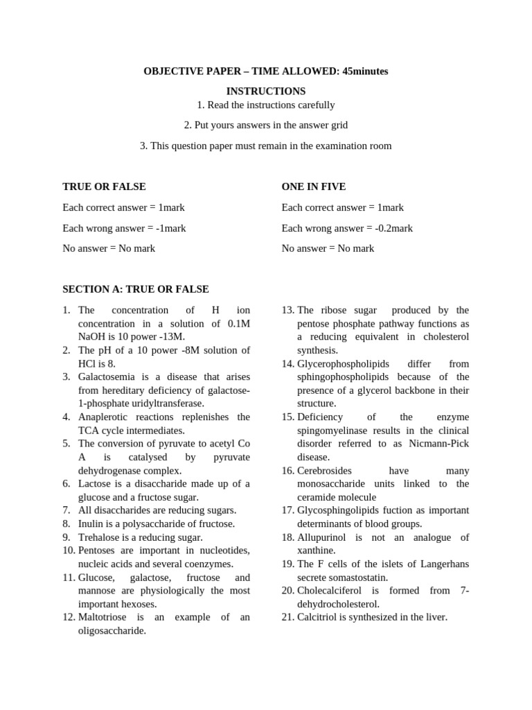 Objective Paper MBC Mock 1 | PDF | Enzyme Inhibitor | Glucose