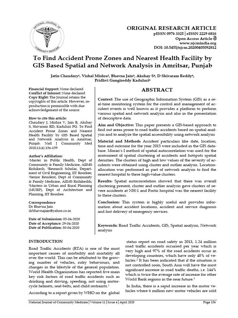 To Find Accident Prone Zones and Nearest | PDF | P Value | Spatial Analysis