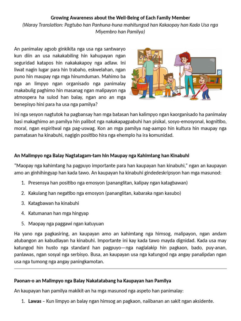 Year 3 Session 1 Growing Awareness About The Well Being of Each Family Members | PDF