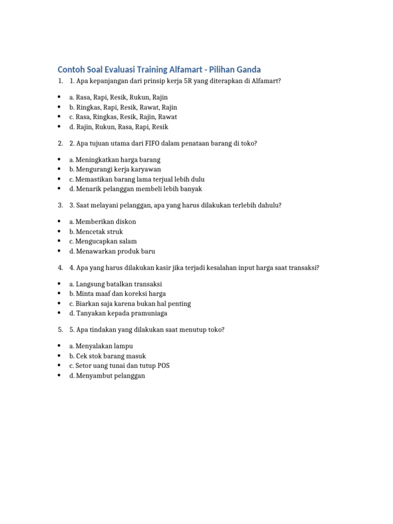 Contoh Soal Evaluasi Training Alfamart | PDF
