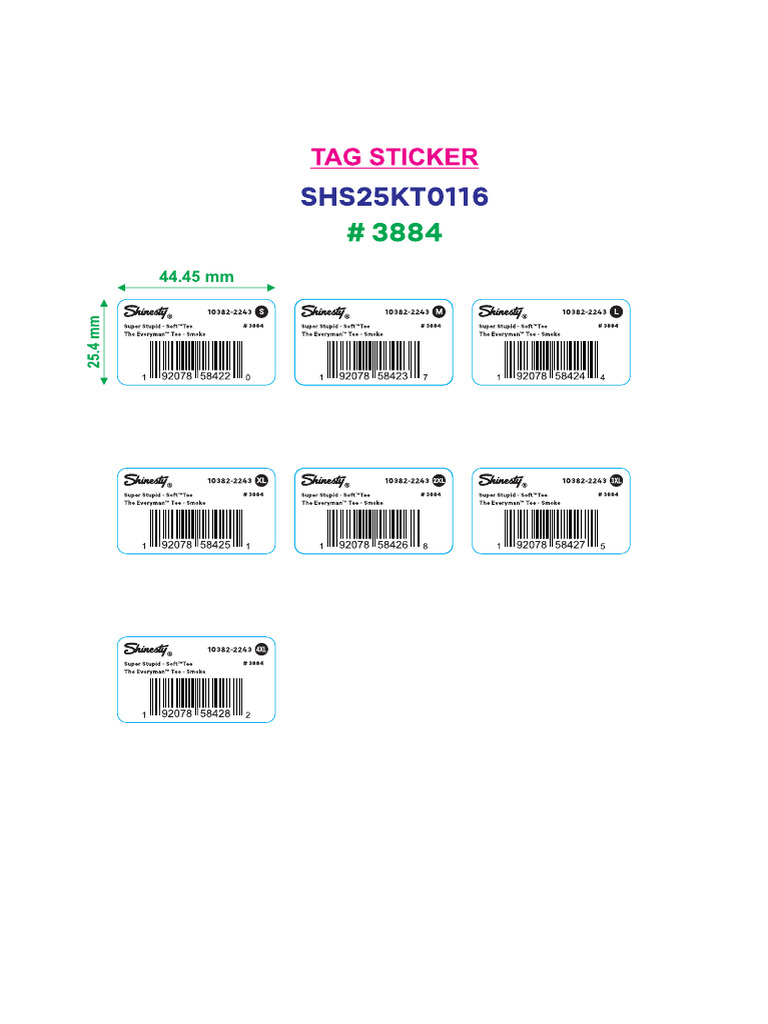 Shinesty - Fall 25 - 114 & 116 - Hang Tag Sticker Layout - Updated | PDF