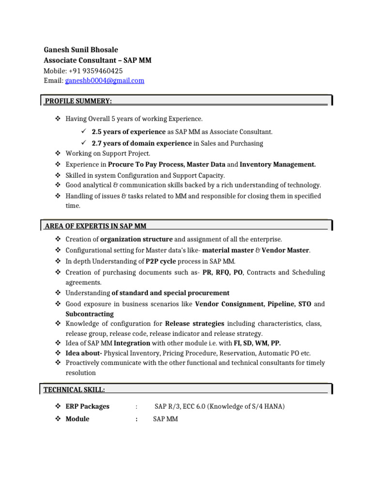 Ganesh Resume SAP MM 1654631288 | PDF