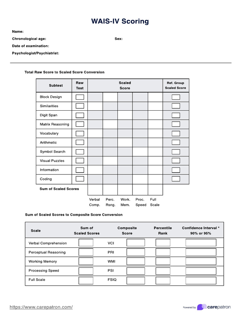 Wais Scoring Sheet | PDF