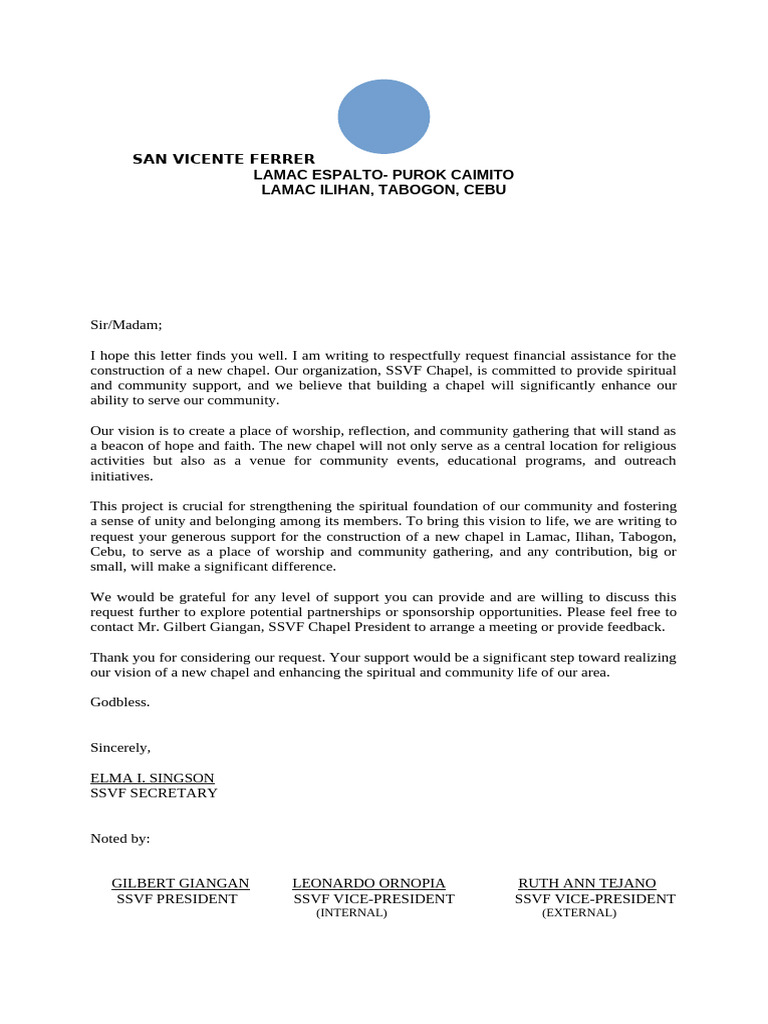 Request for Chapel Construction Support | PDF