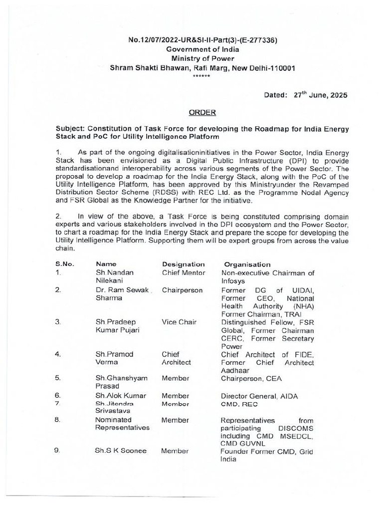 MoP India Energy Stack Order | PDF