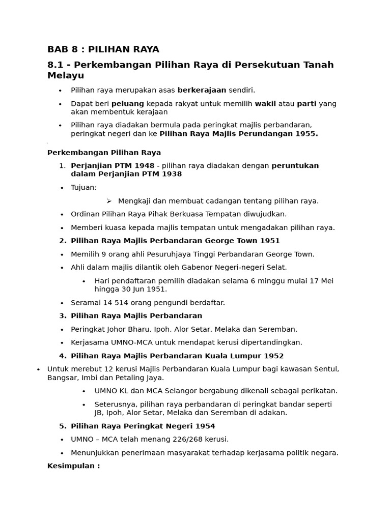Nota Bab 8 Pilihan Raya | PDF