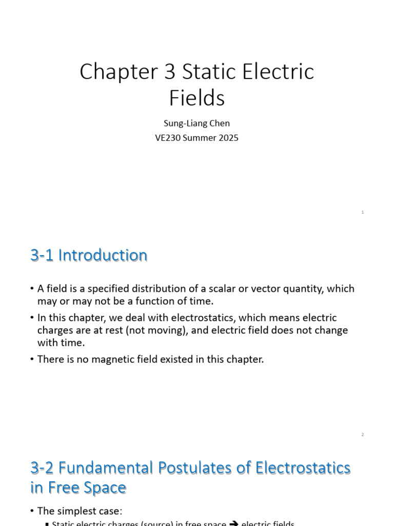 Ve230 Ch3 2025 | PDF | Electric Field | Force