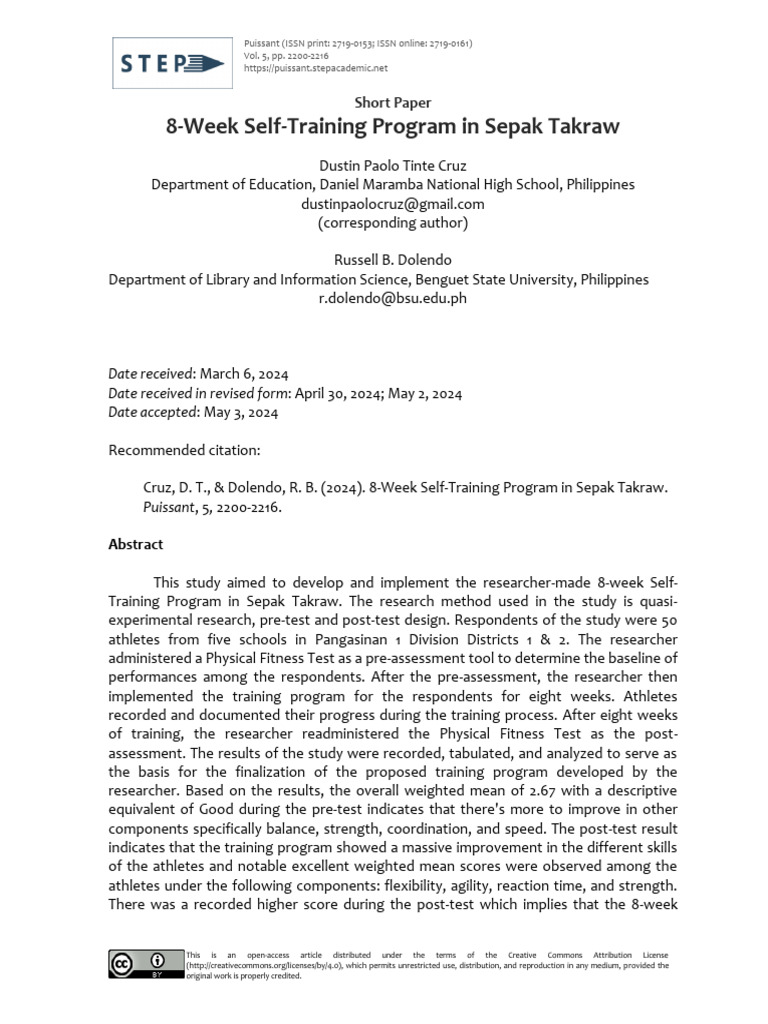 8-Week Sepak Takraw Training Program | PDF | Physical Fitness | Endurance