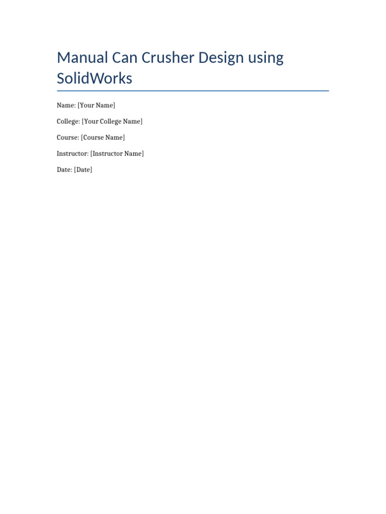 Manual Can Crusher SolidWorks Project Report | PDF