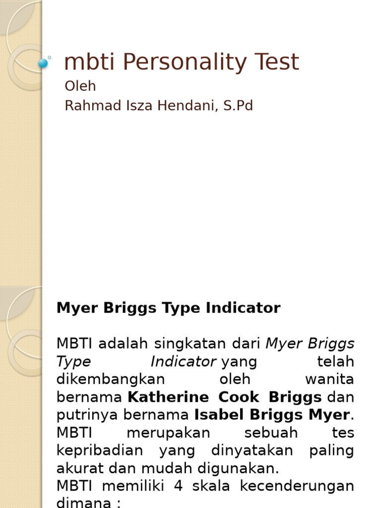 Tes Kepribadian MBTI dan Tipe-Tipenya | PDF