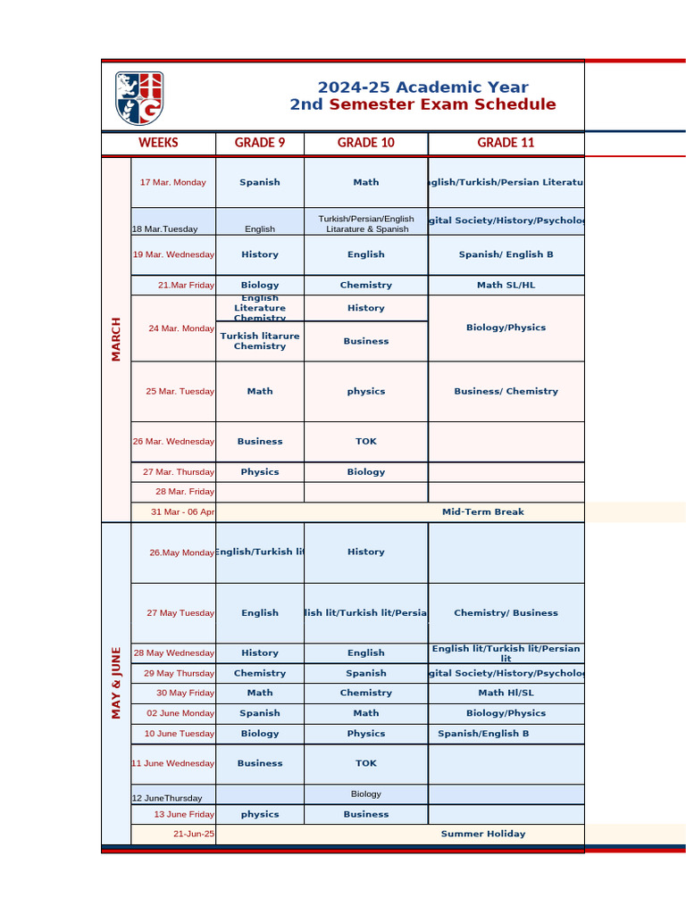2025 Ib Exam Calendar 2nd Semester | PDF | Academic Term | Secondary ...