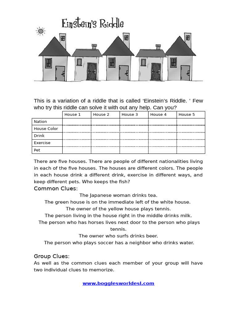 Einstein's 5 House Riddle Challenge | PDF