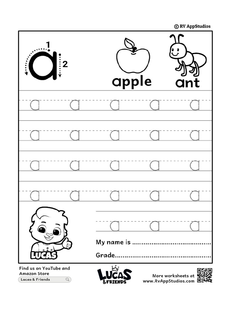 295 Free Printable Worksheets For Kids Small Letter A Trace BW | PDF