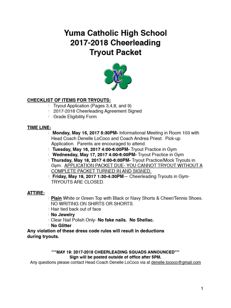 2017-2018 Cheer Application Packet | PDF | Cheerleading | Sports