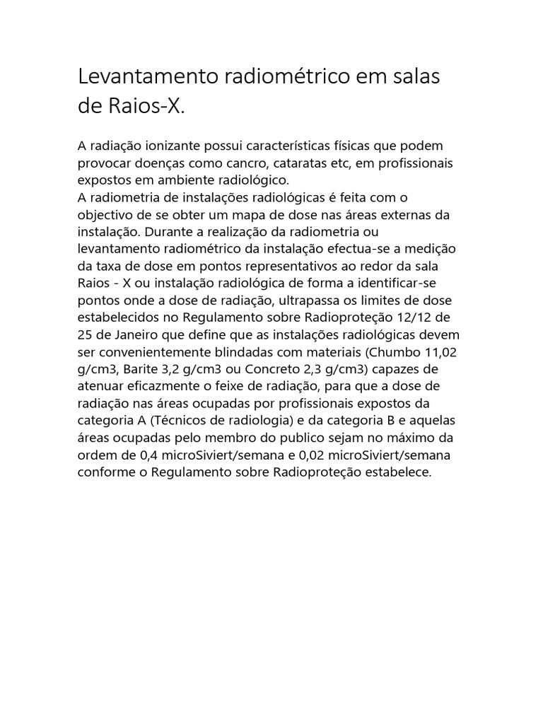 Levantamento Radiométrico em Salas de Raios X | PDF