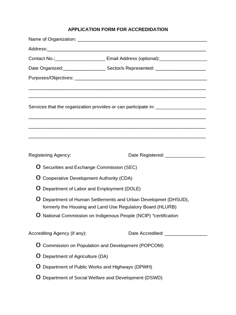Accreditation Application Form Template | PDF