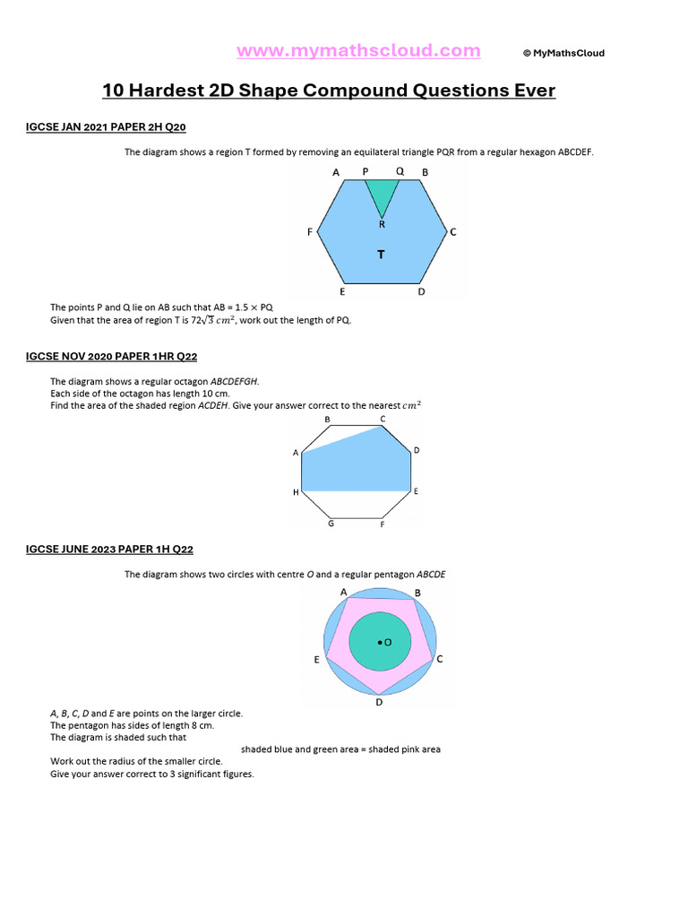 Hardest 2D Shape Questions for GCSE | PDF | Area | Circle
