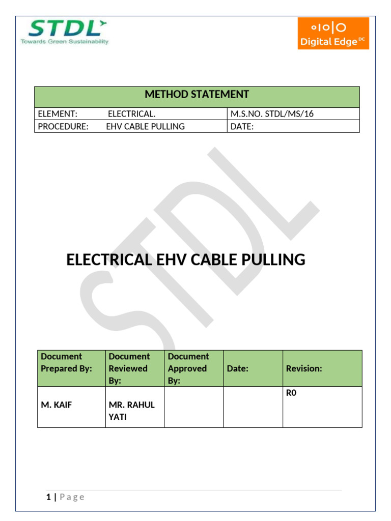EHV Cable Pulling Method Statement | PDF | Personal Protective ...