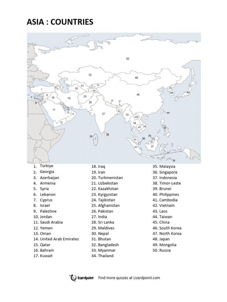 Asia Countries Numbered Labeled v1.1 | PDF