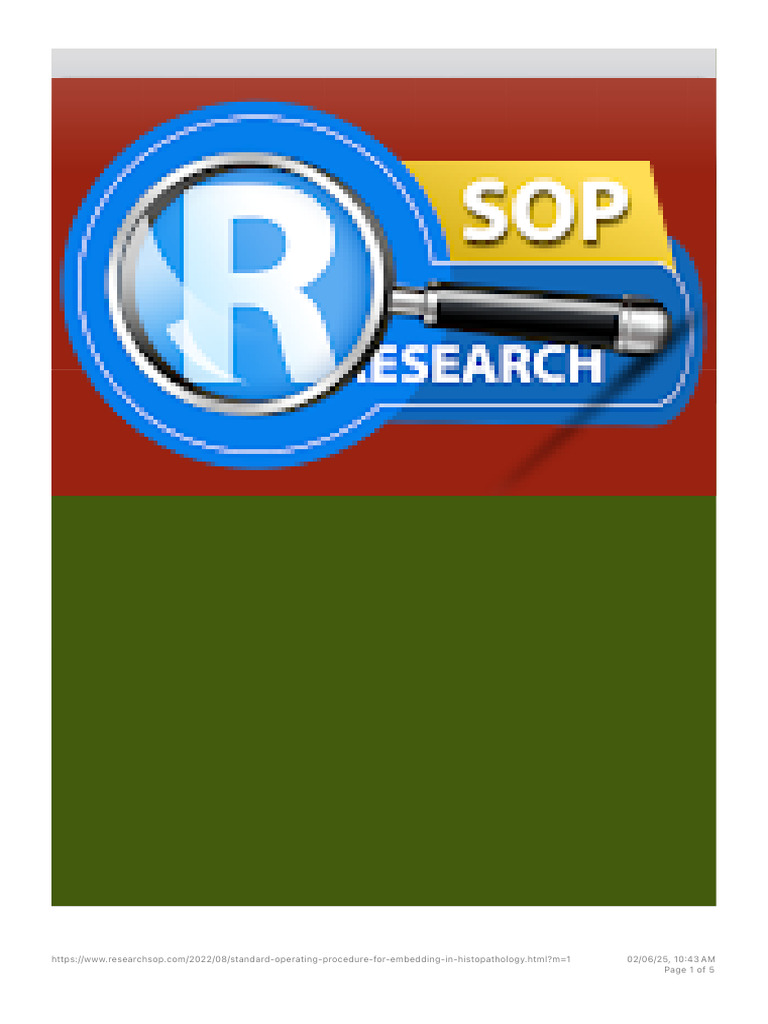 Histopathology Tissue Embedding SOP | PDF | Histopathology
