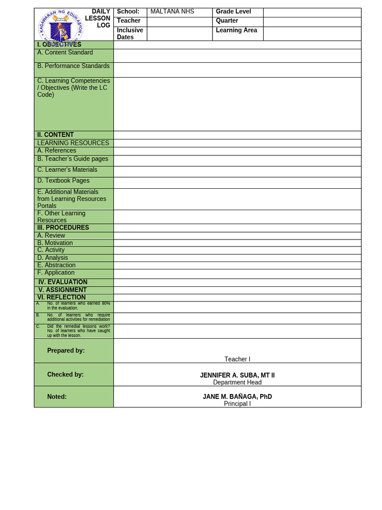 DLL Blank Template | PDF