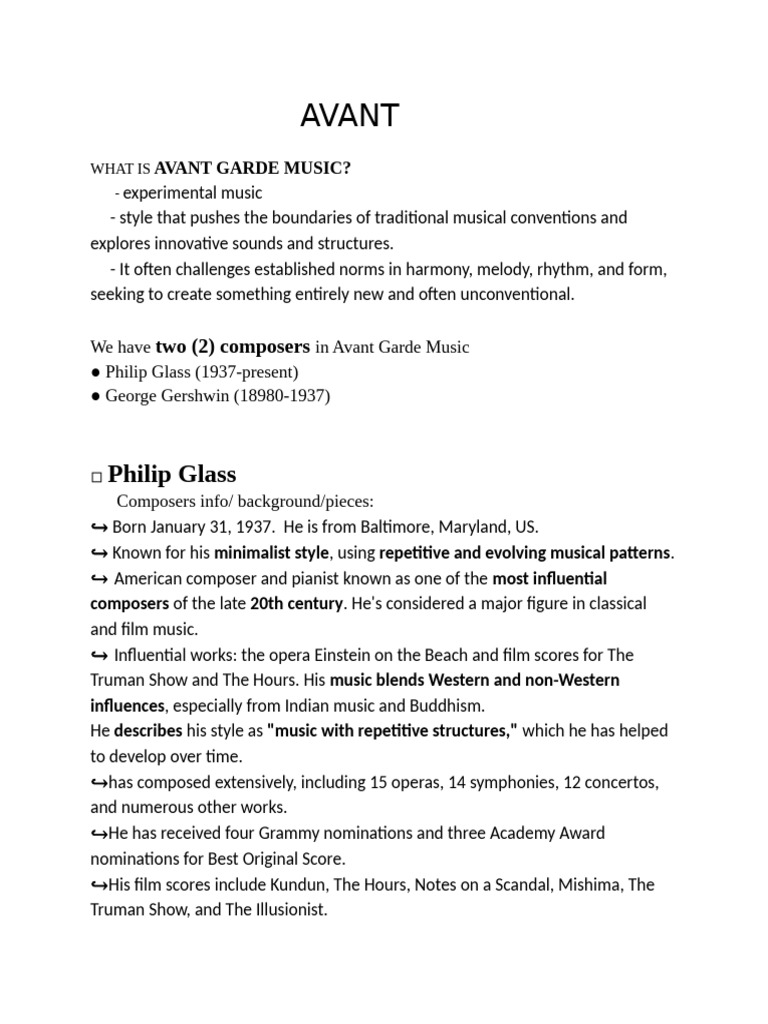 Key Figures in Avant Garde Music | PDF