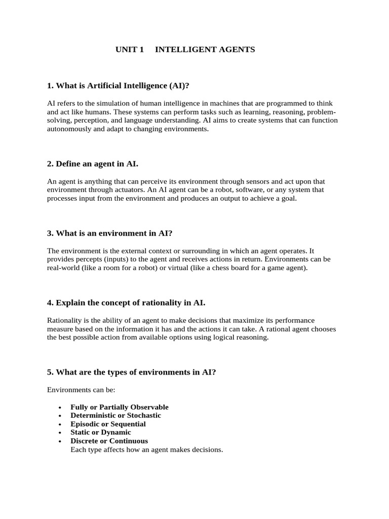 Unit 1 Intelligent Agents | PDF | Artificial Intelligence | Intelligence (AI) & Semantics