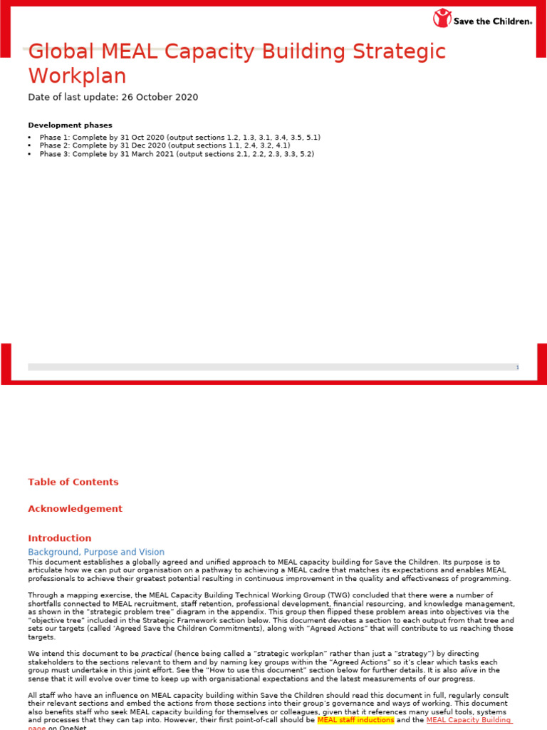 MEAL Capacity Building Strategic Workplan - 2020 | PDF | Capacity ...