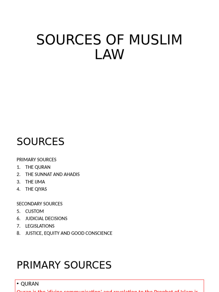 Key Sources of Muslim Law Explained | PDF | Surah | Quran