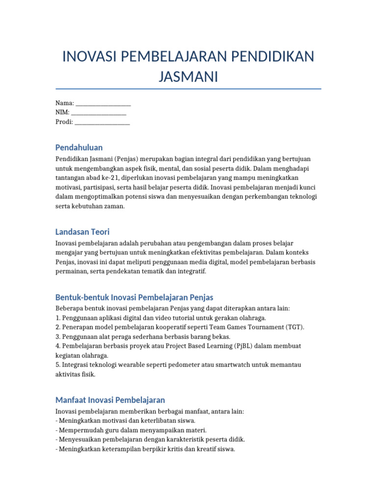 Makalah Inovasi Pembelajaran Penjas | PDF