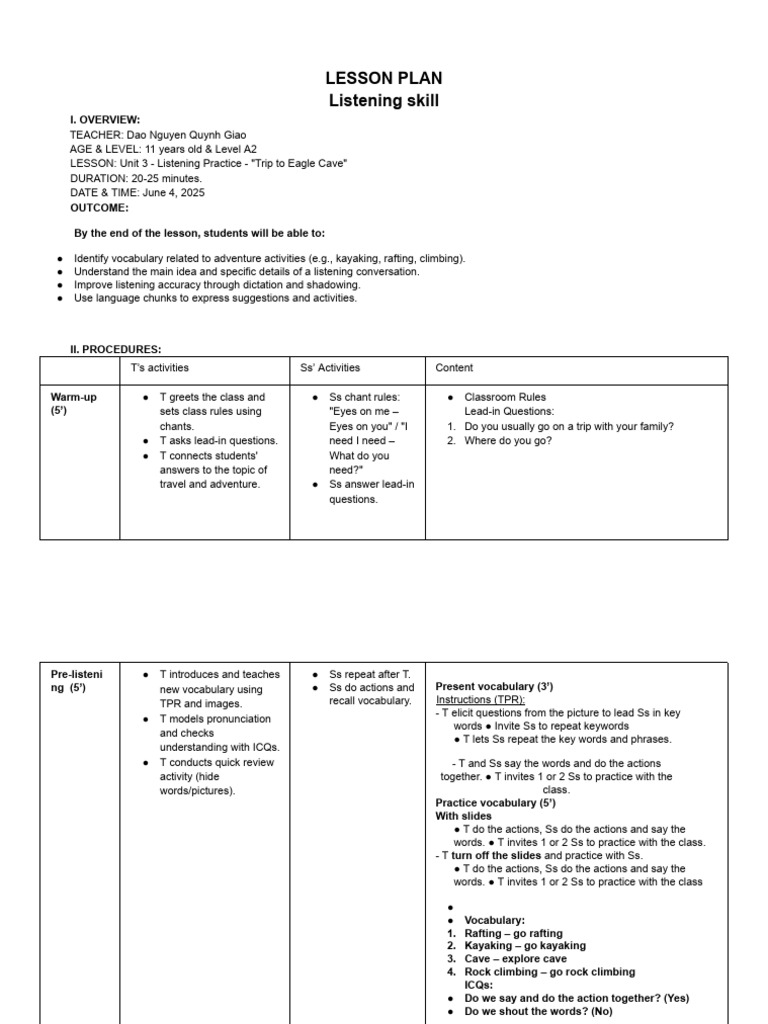 Listening Demo - Lesson Plan | PDF | Vocabulary | Learning